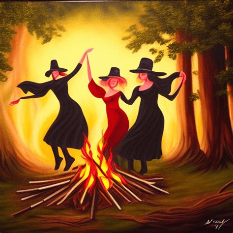 Witches Dancing Around A Bonfire · Creative Fabrica