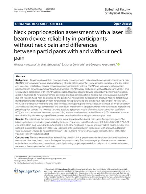 Pdf Neck Proprioception Assessment With A Laser Beam Device