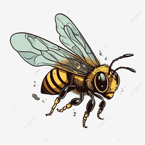 Vintage Bee Vector Sticker Clipart Flying Bee Has Been Drawn In A