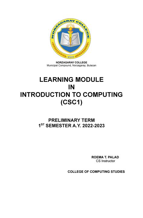 Csc Moduleprelim St Sem Forstudent Norzagaray College