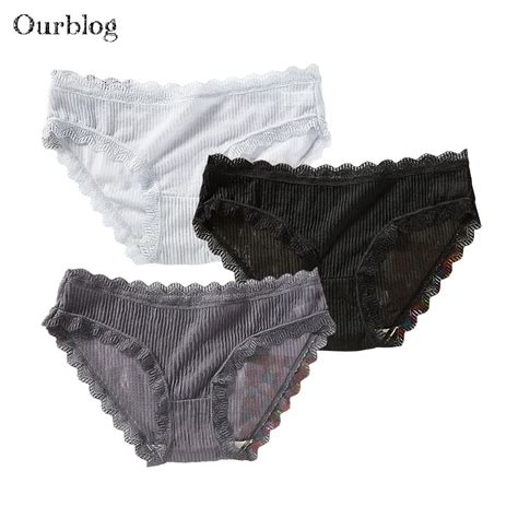 Ourblog 3pcs Sexy Lace Underwear Women Thin Panties Bikini Cotton