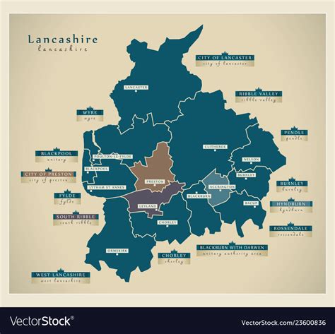 Modern Map Lancashire County With Labels Vector Image