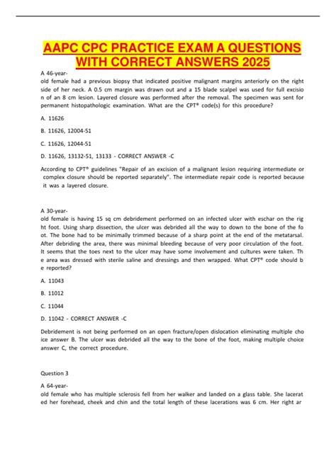 Aapc Cpc Practice Exam A Questions With Correct Answers 2025