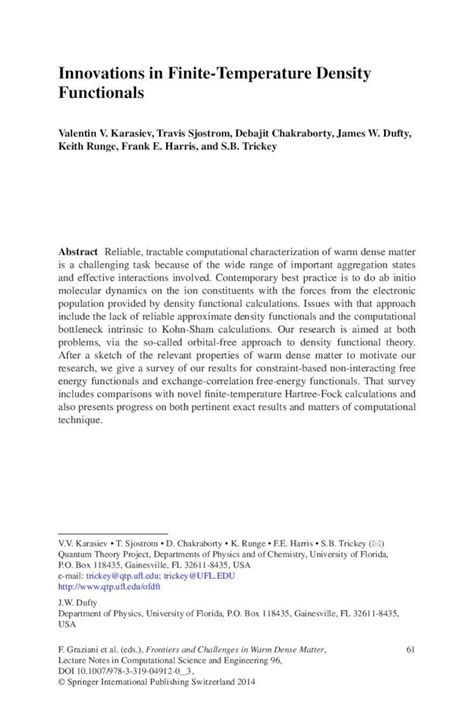 Pdf Innovations In Finite Temperature Density Functionals · Innovations In Finite Temperature