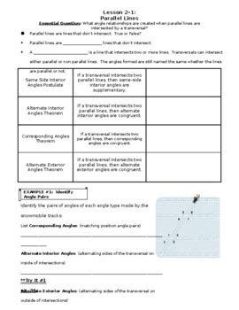 Geometry EnVision Guided Notes For Lesson Parallel Lines TPT