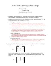 HW Solution Pdf CSCE Operating Systems Design Homework Due Submission