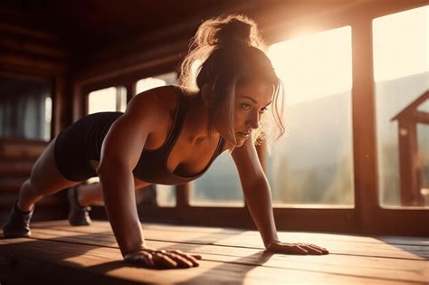 Premium Ai Image A Woman Doing Push Ups In A Gym