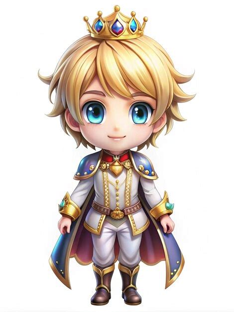 A Cute Anime Style 3d Cartoon Prince Wearing Beautiful Crown Cute