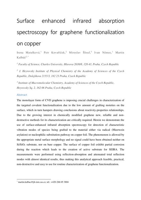 Pdf Surface Enhanced Infrared Absorption Spectroscopy For Graphene