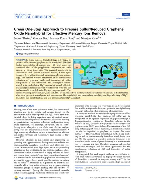 Pdf Green One Step Approach To Prepare Sulfur Reduced Graphene Oxide Nanohybrid For Effective