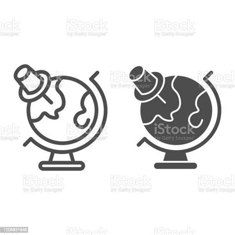 지도 핀 라인과 단색 아이콘 학교 글로브 행성 지구 공과 마크 교육 벡터 디자인 개념 흰색 배경에 윤곽 스타일 그림 글로벌