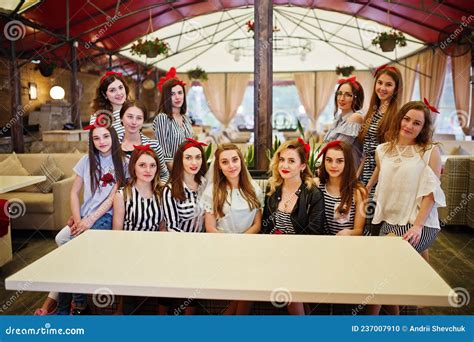 Fantastic Girls Enjoying Bachelorette Party At The Table In The