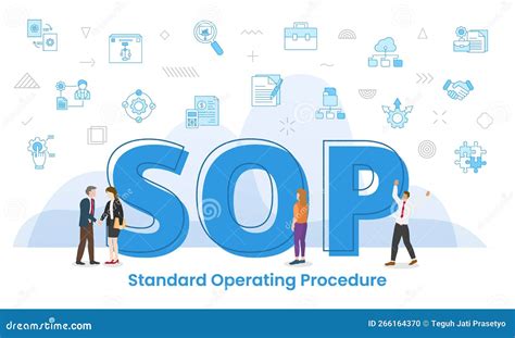 Sop Standard Operating Procedure Concept With Big Words And People Surrounded By Related Icon