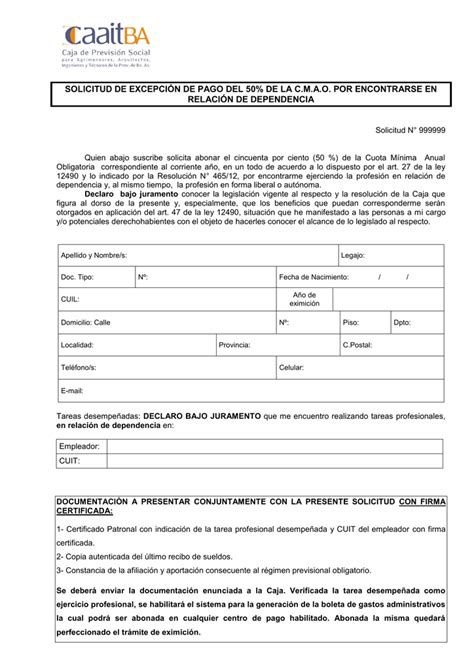 SOLICITUD DE EXCEPCIÓN DE PAGO DEL 50 DE LA C M A O