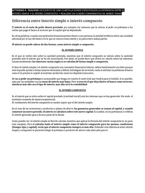 Act 4 Diferencia Entre Interés Simple E Interés Compuesto Pdf