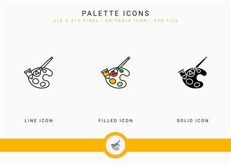 Palette Icons Set Vector Illustration With Solid Icon Line Style Color Brush Art Concept