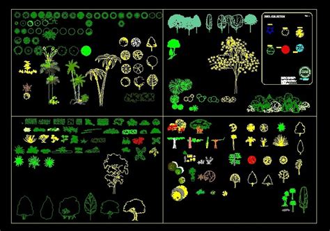 Trees Palm Trees Shrubs Front View Elevation And Top View Plan 2d Dwg