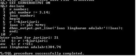 Miftah Faiz Ali Ramdhani Contoh Membuat Luas Lingkaran Di Pl Sql