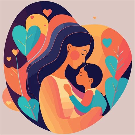 Mujer Tenencia Ella Bebé Hijo Vector Premium