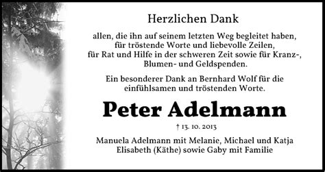 Traueranzeigen Von Peter Adelmann Trauernnde