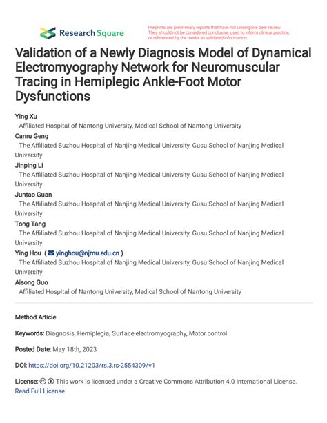 Pdf Validation Of A Newly Diagnosis Model Of Dynamical Electromyography Network For