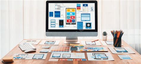 Digital Wireframe Design For Web Or Mobile App Ui On Laptop Scrutinize Stock Image Image Of