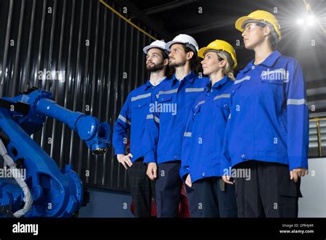 Group Of Engineer Staff Workers Technician Team Mix Race Mix Gender Line Standing Together