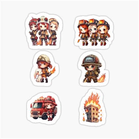 Chibi Fire Fighter Sticker Pack Sticker For Sale By Thechibistore Redbubble