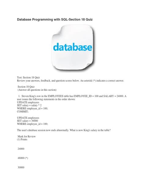 Sql Database Programming Quiz 18 Pdf Database Transaction Databases