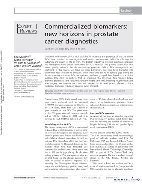 Pdf Commercialized Biomarkers New Horizons In Prostate Cancer Diagnostics