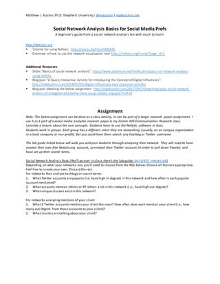 Social Network Analysis Basics For Social Media Profs Handout PDF