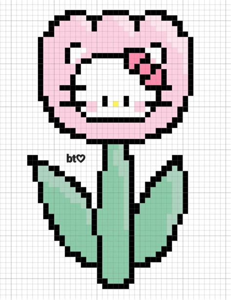 Hello Kitty Tulip Pixel ♡ In 2024 Easy Pixel Art Pixel Art Pattern