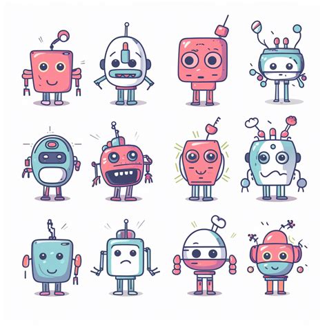 Clipart Collection Of Scribbles And Illustrations Of A Group Of Generative Ai Bots Featuring An