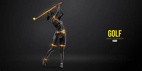 검은 배경에 골프 선수의 추상적인 실루엣 골퍼 여자가 공을 친다 벡터 일러스트 레이 션 3차원 형태에 대한 스톡 벡터 아트 및 기타 이미지 3차원 형태 검은색 경쟁