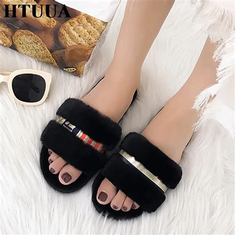 Buy Htuua 2018 New Fluffy Faux Fur Slippers Women