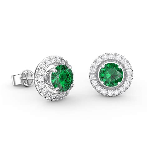 Fusion Emerald And Diamonds 18ct White Gold Stud Earrings Halo Jacket