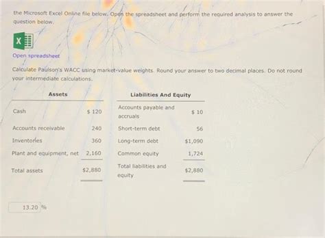 The Microsoft Excel Online File Below Open The Chegg Com