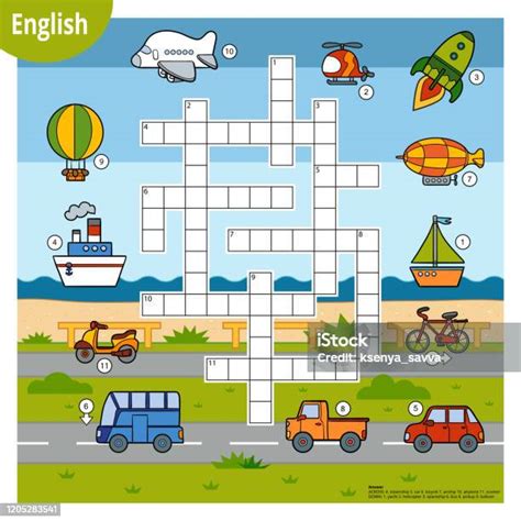 영어 벡터 크로스 워드 퍼즐 어린이를위한 교육 게임 교통의 만화 세트 차에 대한 스톡 벡터 아트 및 기타 이미지 차 가로