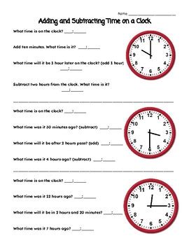 Adding Subtracting Time On A Clock By Elementary Enrichment TPT