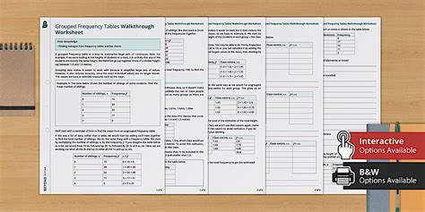 Grouped Frequency Tables Walkthrough Worksheet