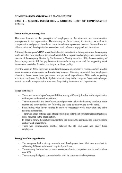 Compensation Case 1 Case Study With Analysis Compensation And