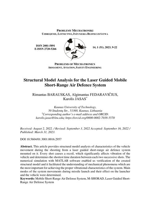 Pdf Structural Model Analysis For The Laser Guided Mobile Short Range Air Defence System