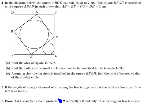 Solved In The Diagram Below The Square ABCD Has Side Chegg Com