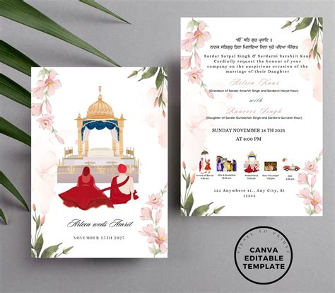Editable Sikh Wedding Invitation Set Luxury Sikh Wedding Invitation
