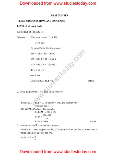 Cbse Class 10 Real Numbers Assignment 8 Pdf Rational Number