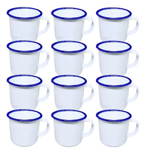 Caneca Esmaltada Xícara Retrô 150ml 12 Unidades Promoção MercadoLivre