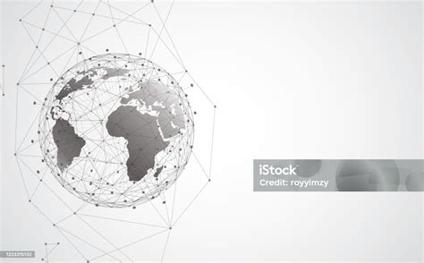 글로벌 네트워크 연결 글로벌 비즈니스의 세계지도 지점 및 라인 구성 개념 벡터 일러스트레이션 3차원 형태에 대한 스톡 벡터 아트