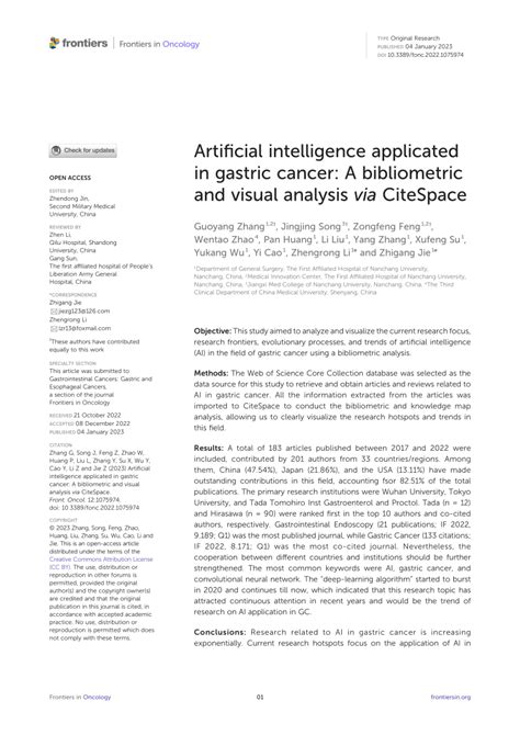 Pdf Artificial Intelligence Applicated In Gastric Cancer A Bibliometric And Visual Analysis