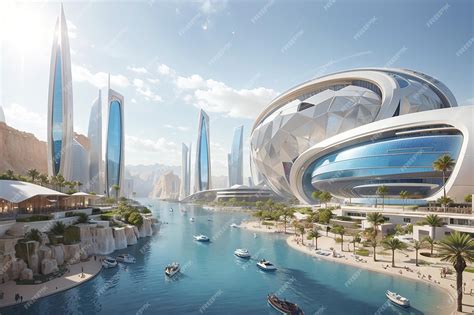 Premium Ai Image Futuristic Advanced Modern Neom City Background In