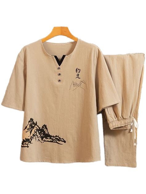 남자 중국 스타일 여름 코튼 린넨 셔츠 바지 세트 의류 Tracksuits 남성 스웨터 Tshirt 트랙 정장 바지 플러스 Siz 남성용 세트 Aliexpress